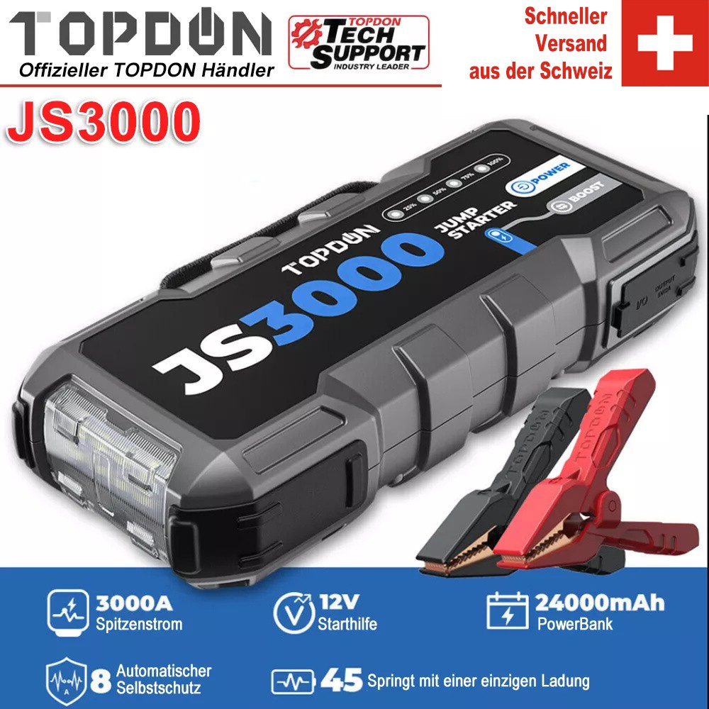 TOPDON JS3000 Power Bank 3000A Auto Starthilfe 24800Mah 12V Auto blei ...